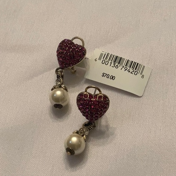 Heidi Daus | Jewelry | Pink Heart And Pearl Heidi Daus Earrings | Poshmark